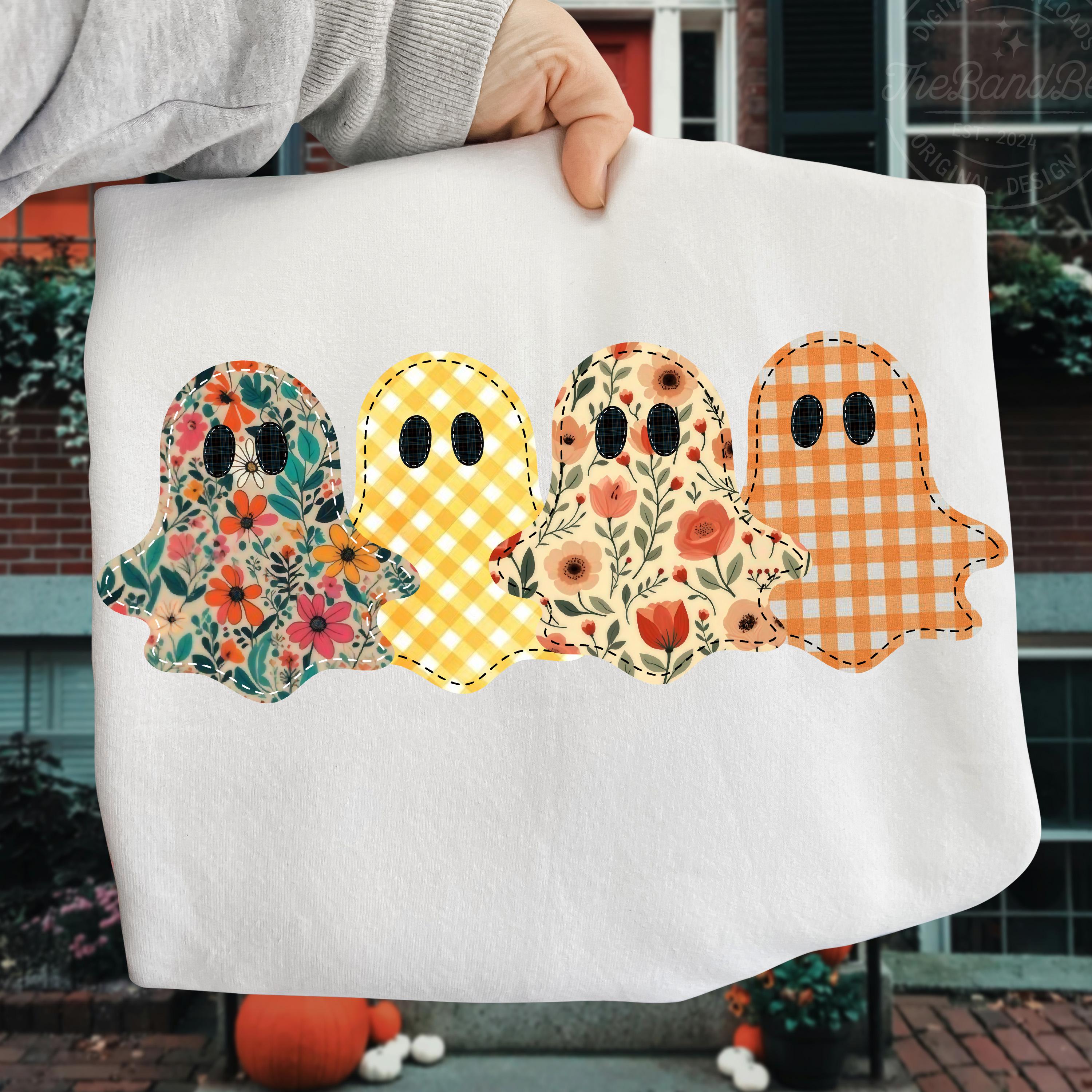Preppy Spooky Season Png, Floral Ghost Patchwork Png, Fall Pumpkin Png ...