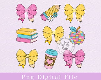 Coquette Teacher Png, Retro Teacher Png, Coquette Pencil Bow Png, Back ...