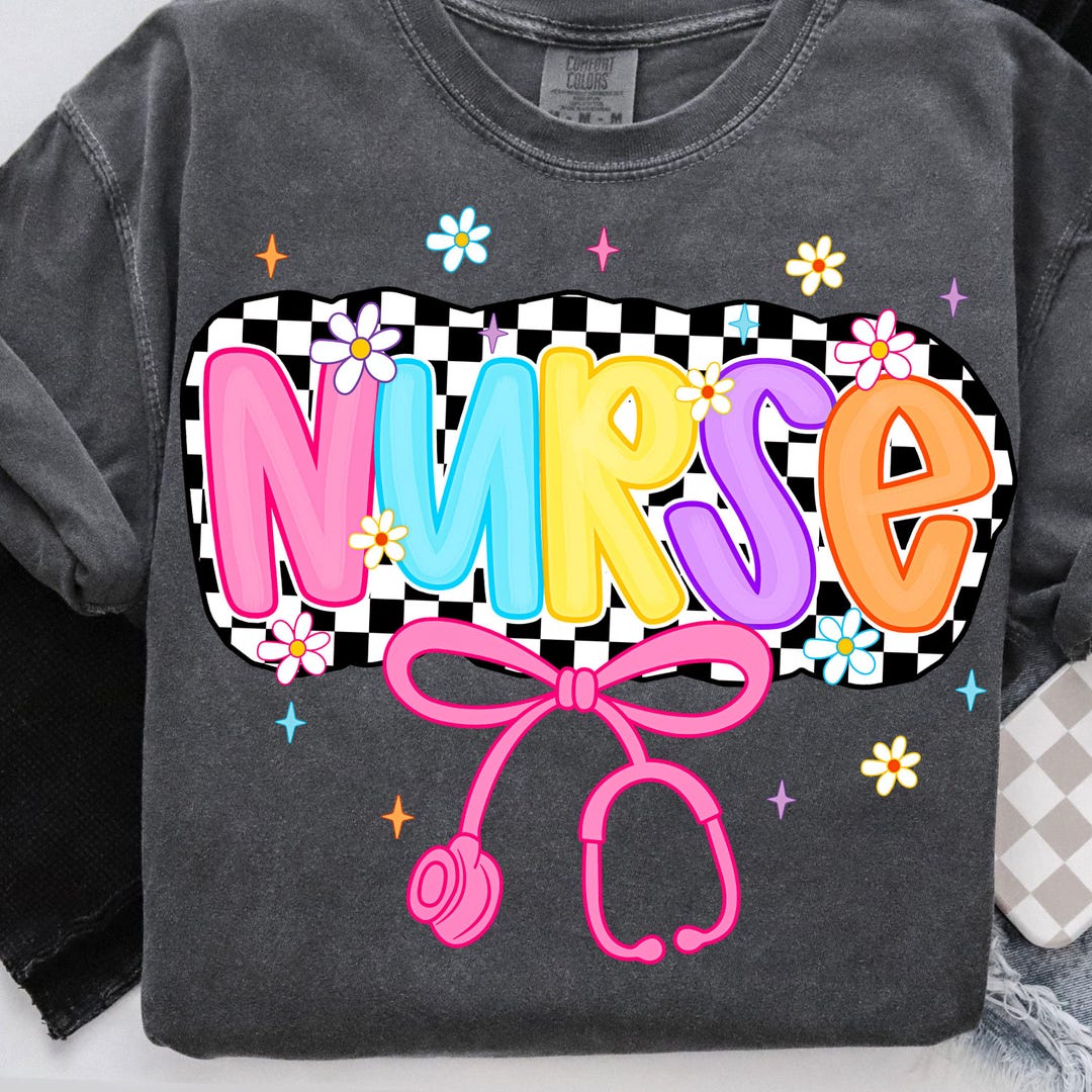Preppy Nurse Chekered Coquette Png, Floral Nurse Png, Nursing Png Shirt ...