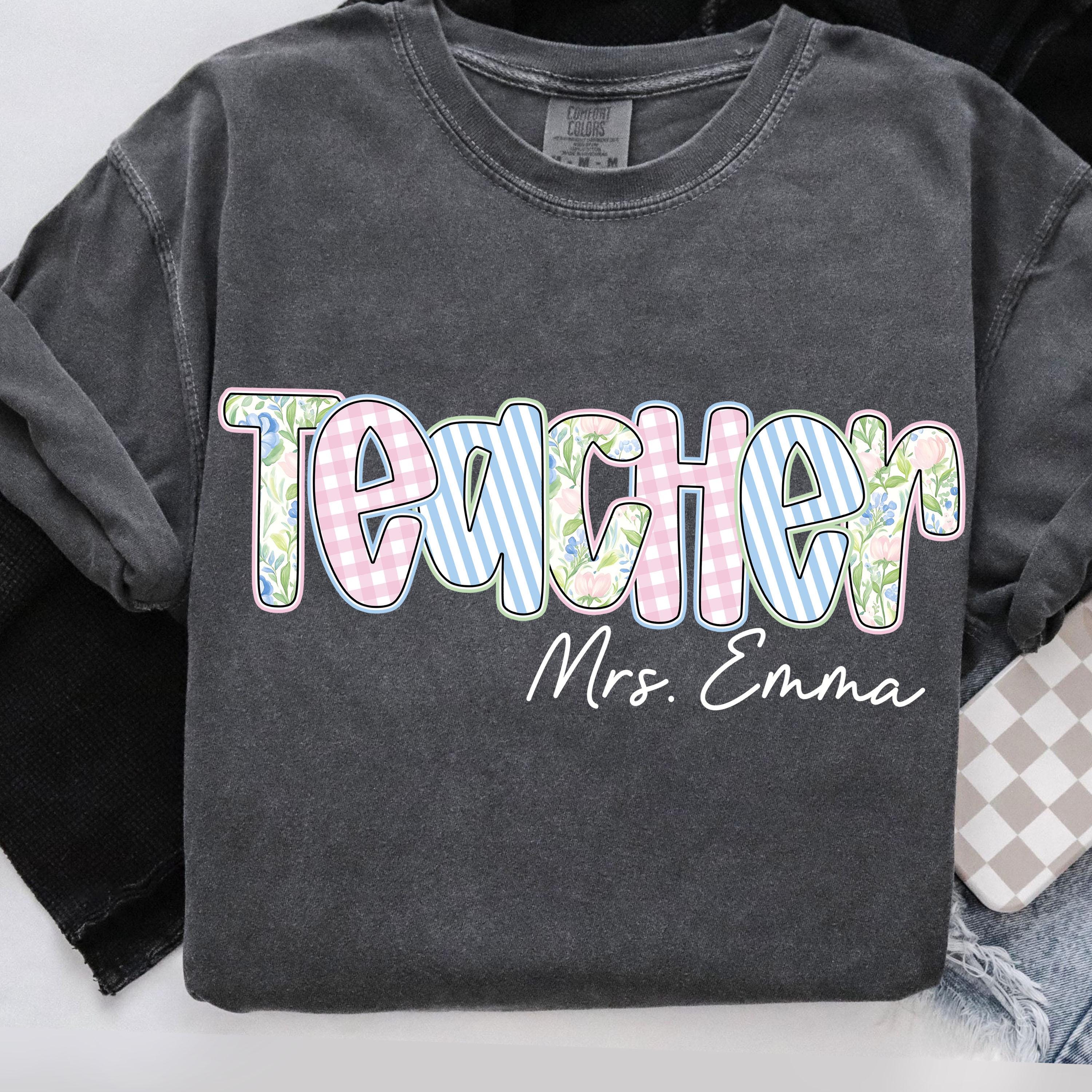Custom Preppy Floral Teacher Png, Preppy Teacher Floral Glitter Png ...