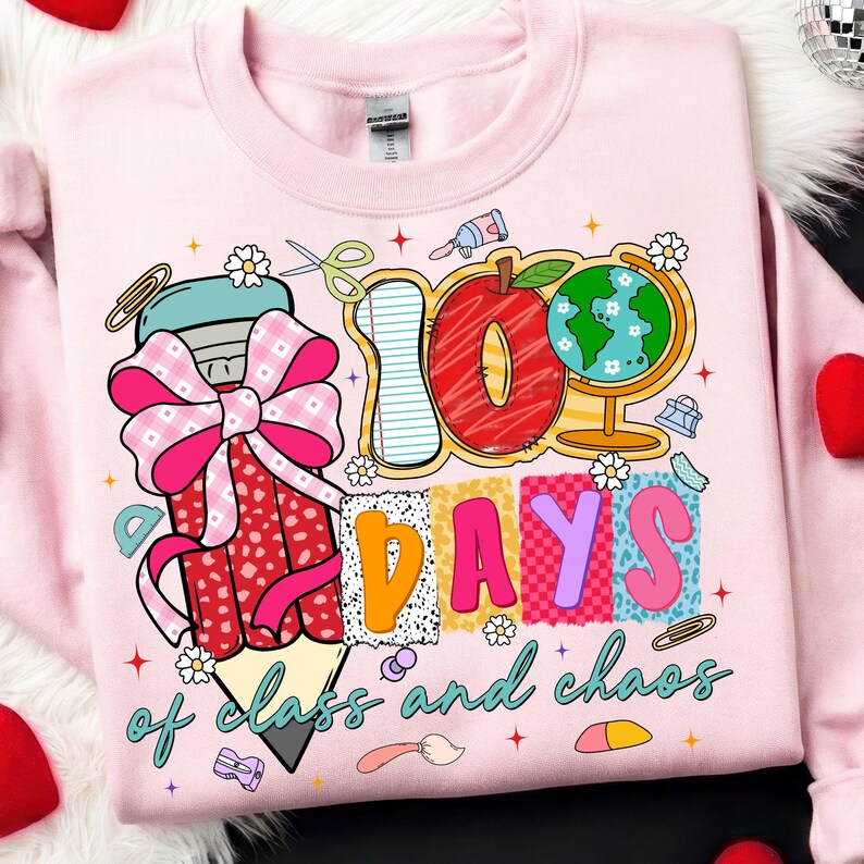 Preppy 100 Days of Class and Chaos PNG, Coquette Teacher Pencil Bow ...