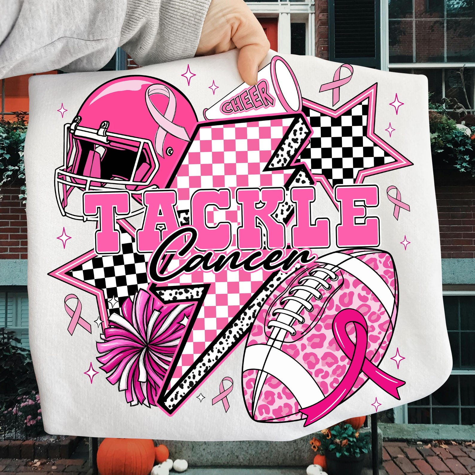 Tackle Cancer Png, Pink Football Cheer Sublimation, Breast Cancer ...