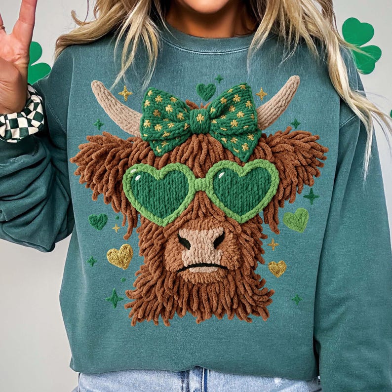 Faux Yarn Highland Cow St. Patrick's Day Png, Latch Hook Yarn St ...