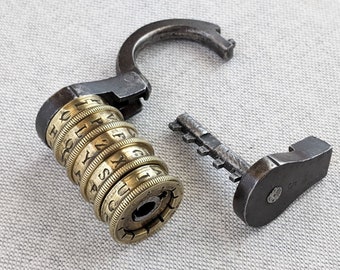 Antique Victorian Combination Padlock With 3 Wheels Word Code Barrel ...