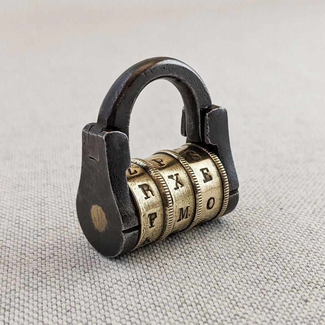 Antique Victorian Combination Padlock With 3 Wheels Word Code Barrel ...