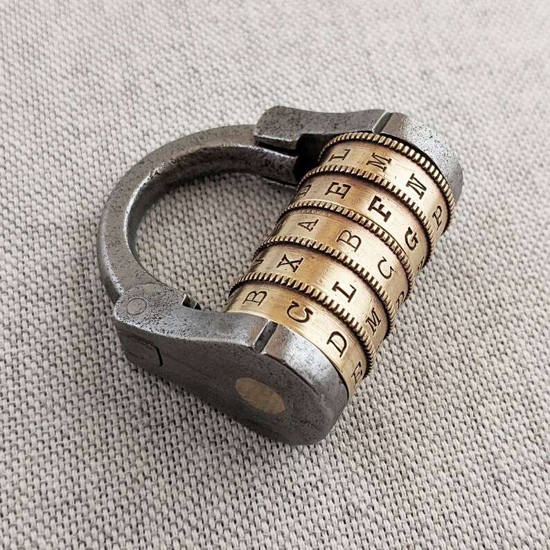 Antique Victorian Combination Padlock With 5 Wheels Word Code Barrel ...