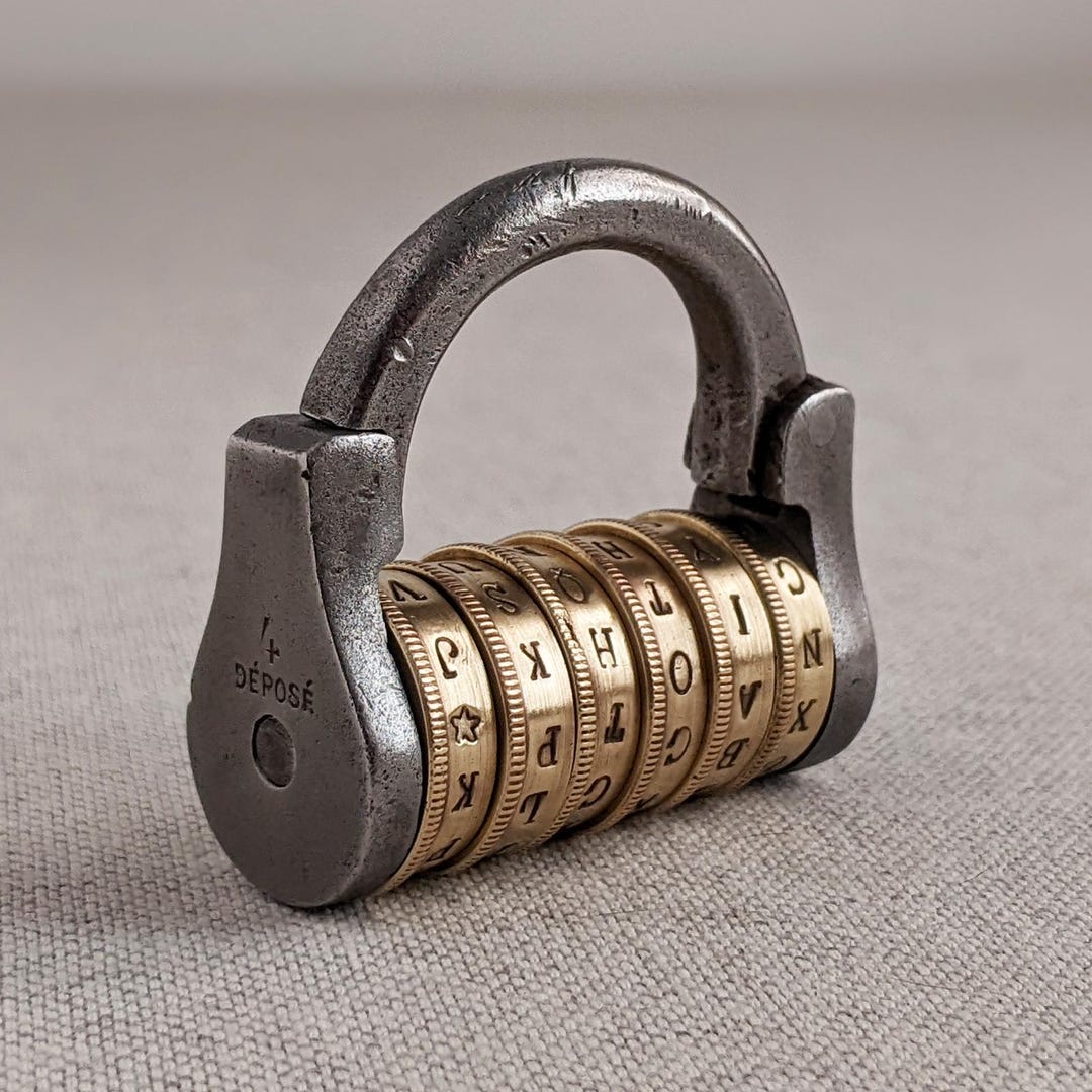 Antique Victorian Combination Padlock With 6 Wheels Amazing Rare Word ...