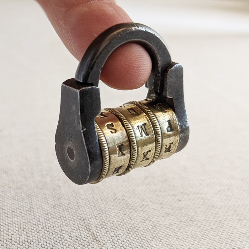 Antique Victorian Combination Padlock With 3 Wheels Word Code Barrel ...