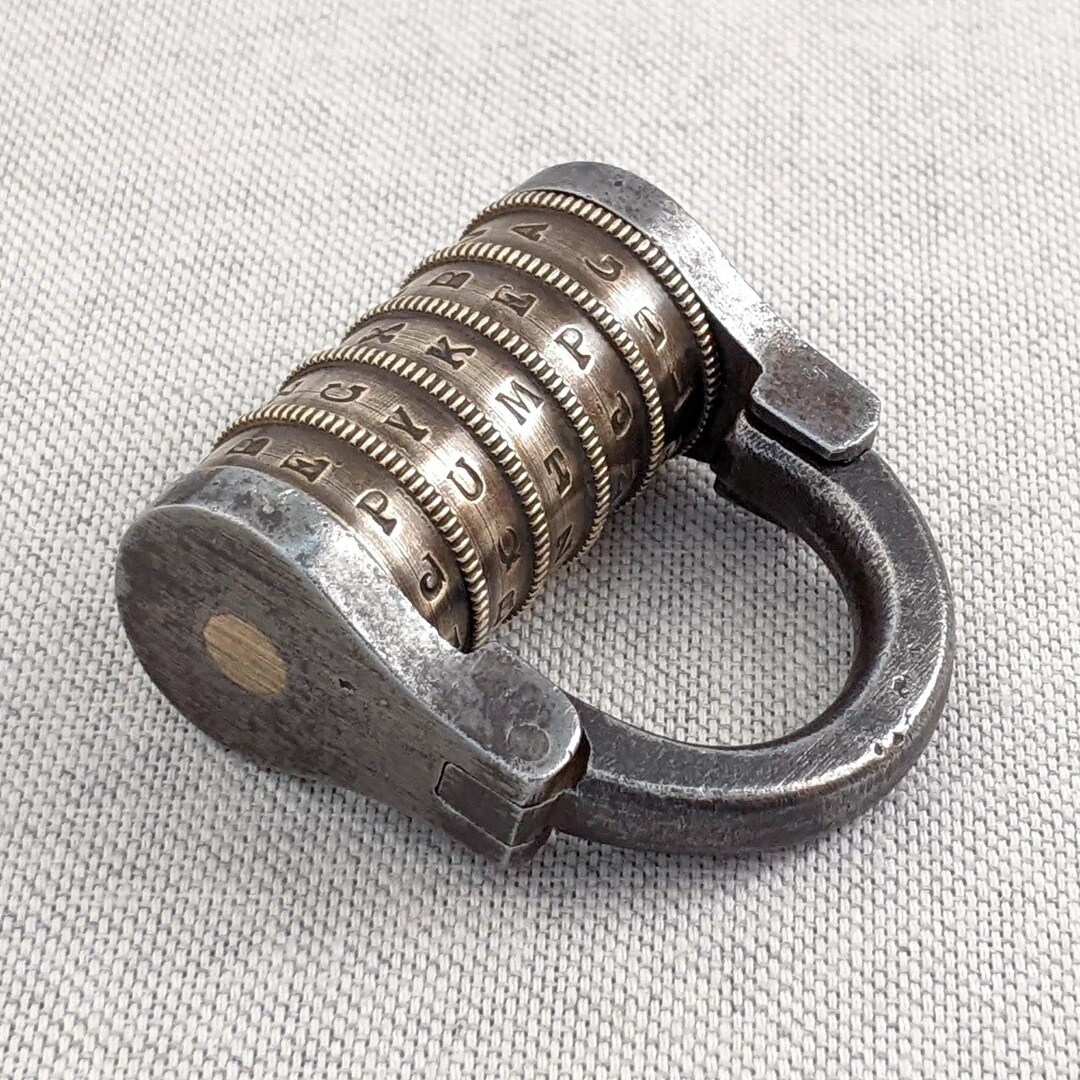 Large and Rare Antique Combination Padlock With 5 Wheels With Letters ...