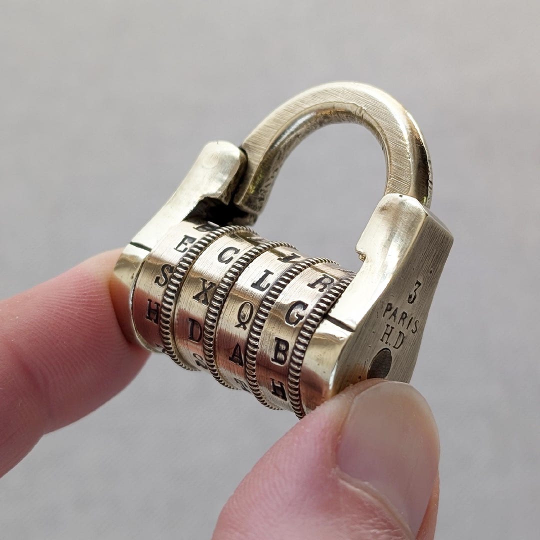 Antique Combination Padlock, All Brass & 4 Barrels, Victorian Era Lock ...
