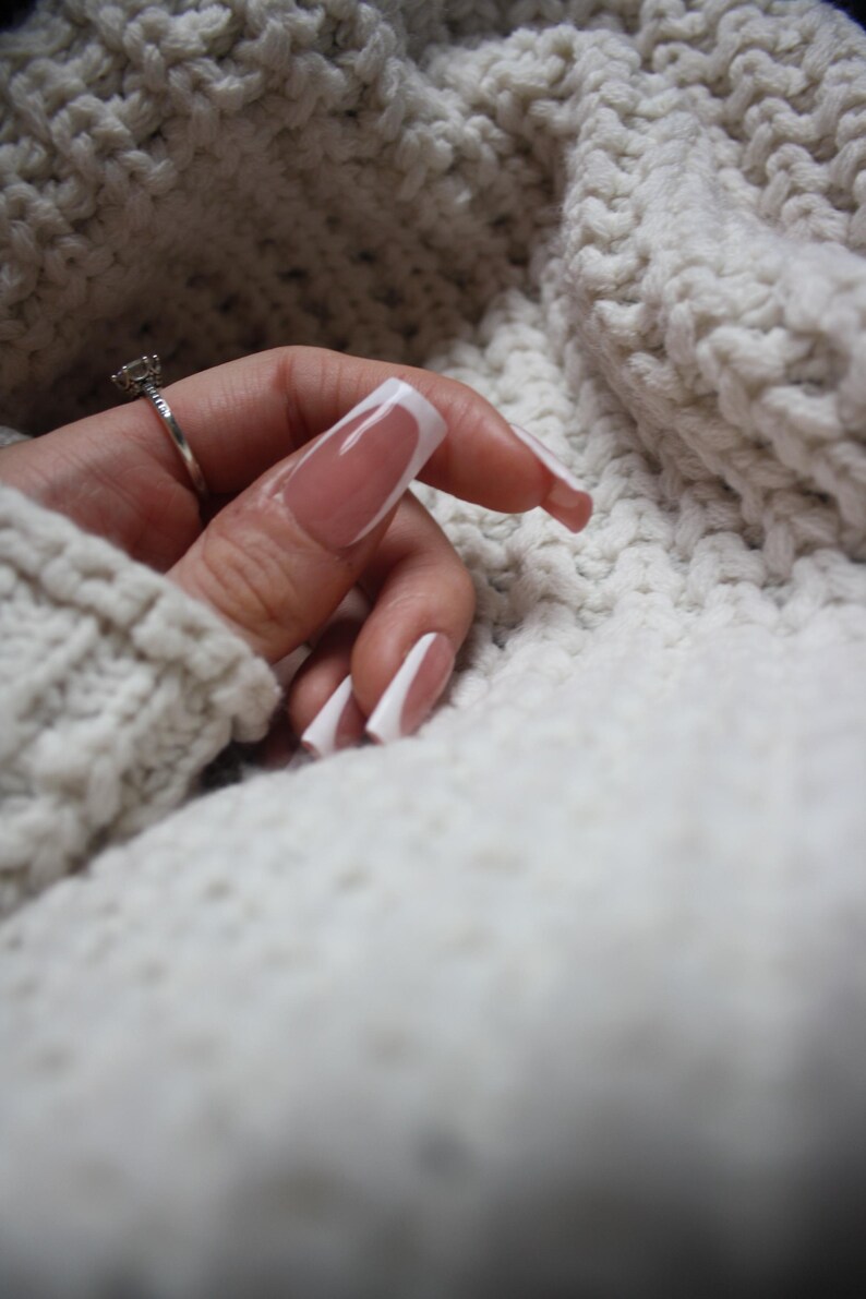 Classic Medium Square French Tip Press on Nails - Etsy