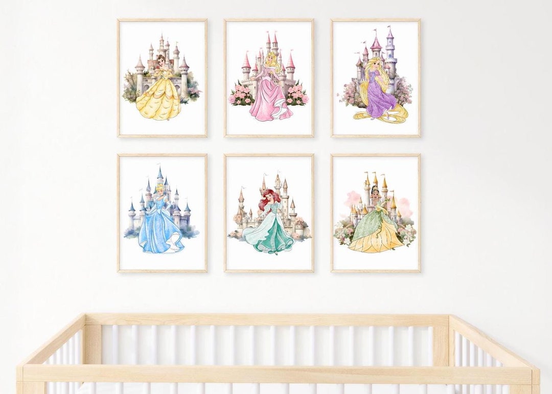 Disney Princess Castle Watercolor Digital Prints Nursery Playroom Kids ...