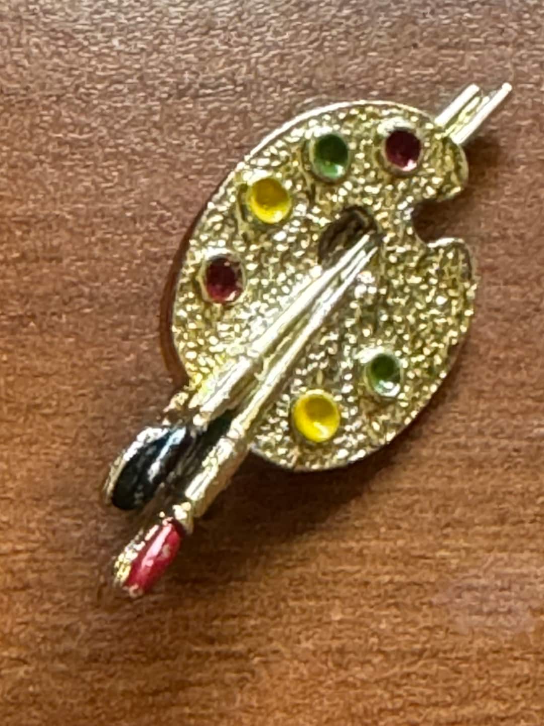 Vintage Gerry’s Artist Paint Brush Palette Brooch. Gold Toned Enameled ...