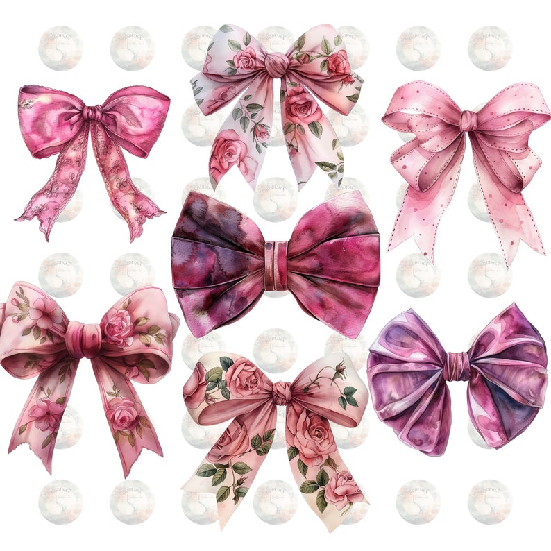 60 Watercolor Cute Bows Clip Art, Baby Girl Cute Pink Bow Clipart, Pink ...