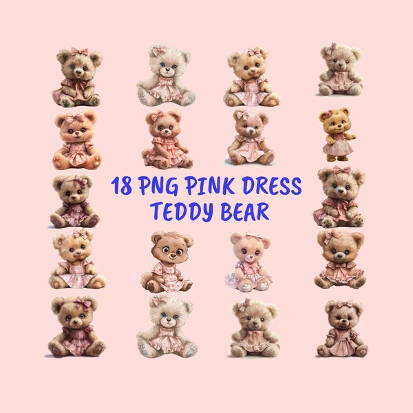 22 Watercolor Girly Pink Teddy Bear Clipart, Pink Girl Teddy Bear Baby ...
