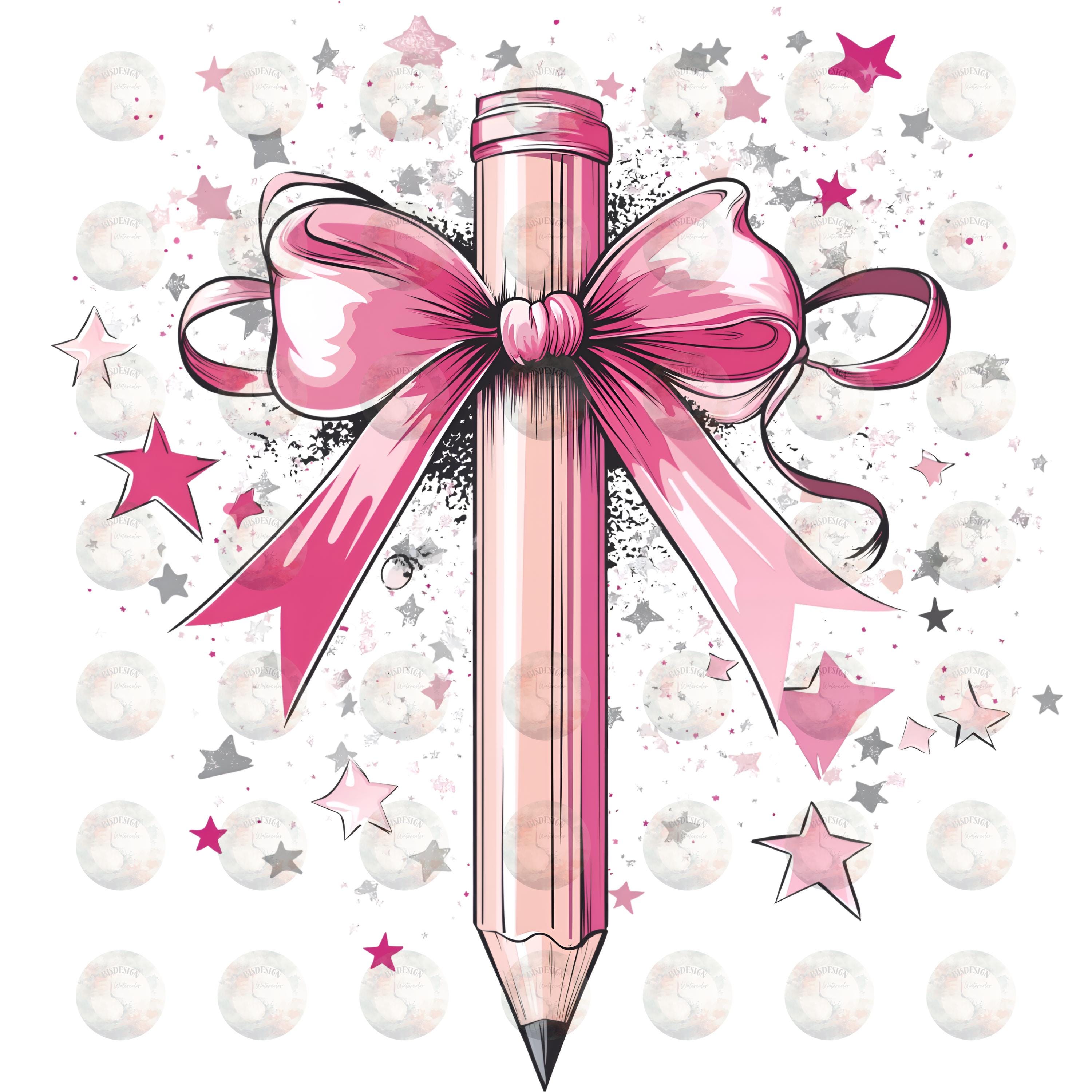 Coquette Pencil With Pink Bow Png, Trending Back to School Now Png ...
