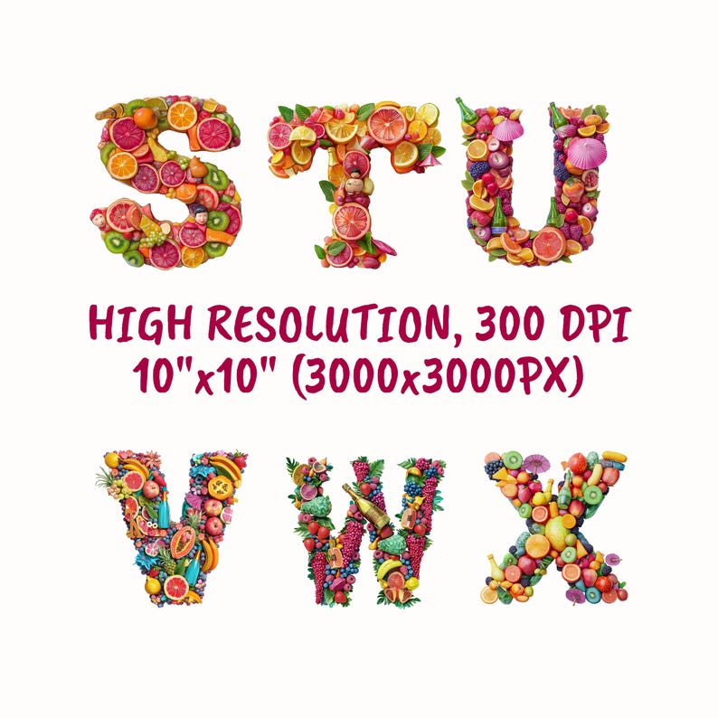 Watercolor Fruits and Tropical Alphabet Bundle, Digital Alphabet Fruits ...