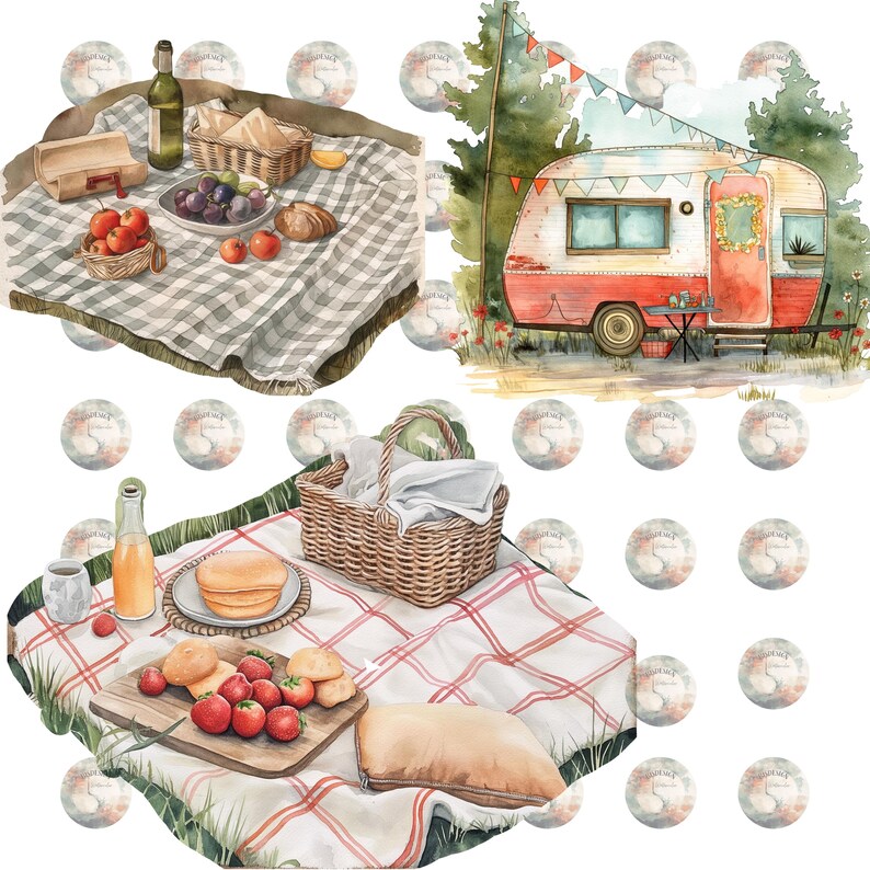 Picnic Basket Watercolor Clipart Png, Summer Picnic Png, Commercial Use ...