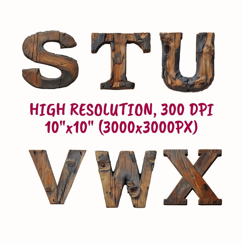 Wood Alphabet Clipart, Rustic Letters and Numbers (PNG Digital Download ...