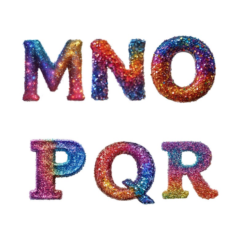 Rainbow Glitter Alphabet, Doodle Font Clip Art (PNG Files) - Etsy