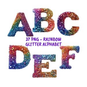 Rainbow Glitter Alphabet, Doodle Font Clip Art (PNG Files) - Etsy