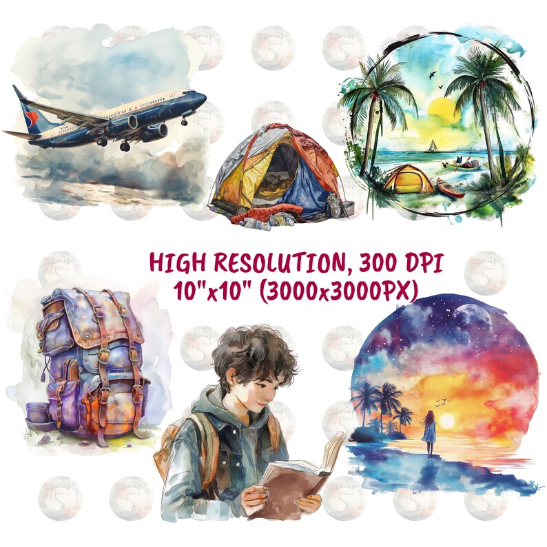 Watercolor Travel Clip Art Png, Summer Tropical Holiday Clip Art ...