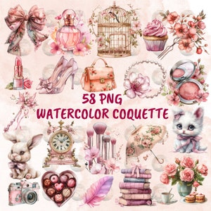 Watercolor Coquette Clipart Bundle, Pink Girly Graphics (58 PNG) - Etsy