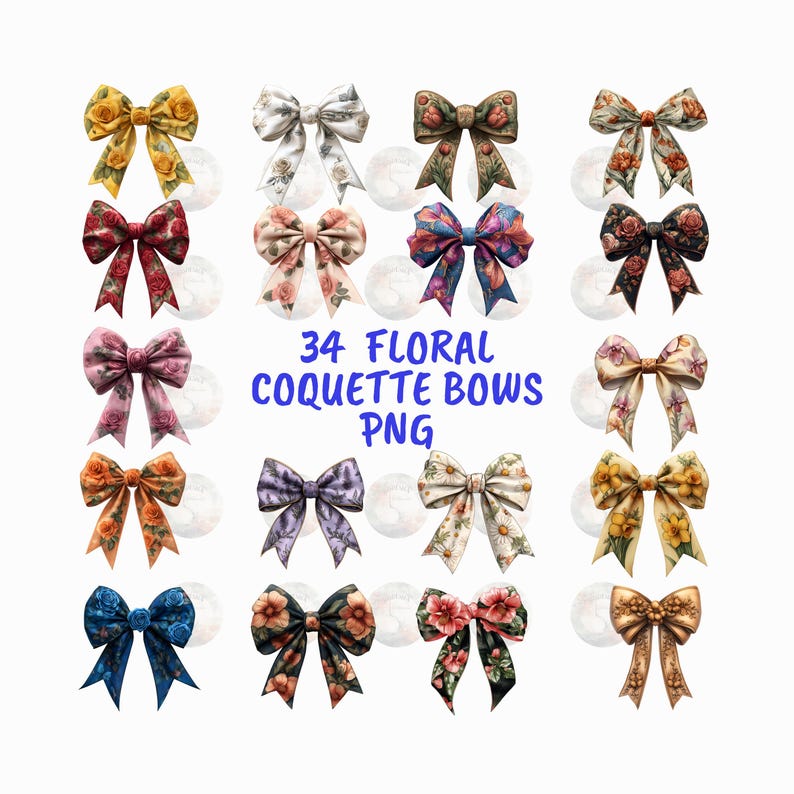 Floral Watercolor Bow Clipart Bundle, Coquette PNG (digital Download ...
