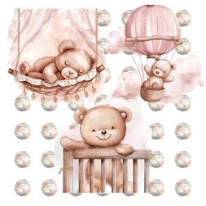 22 Watercolor Girly Pink Teddy Bear Clipart, Pink Girl Teddy Bear Baby ...