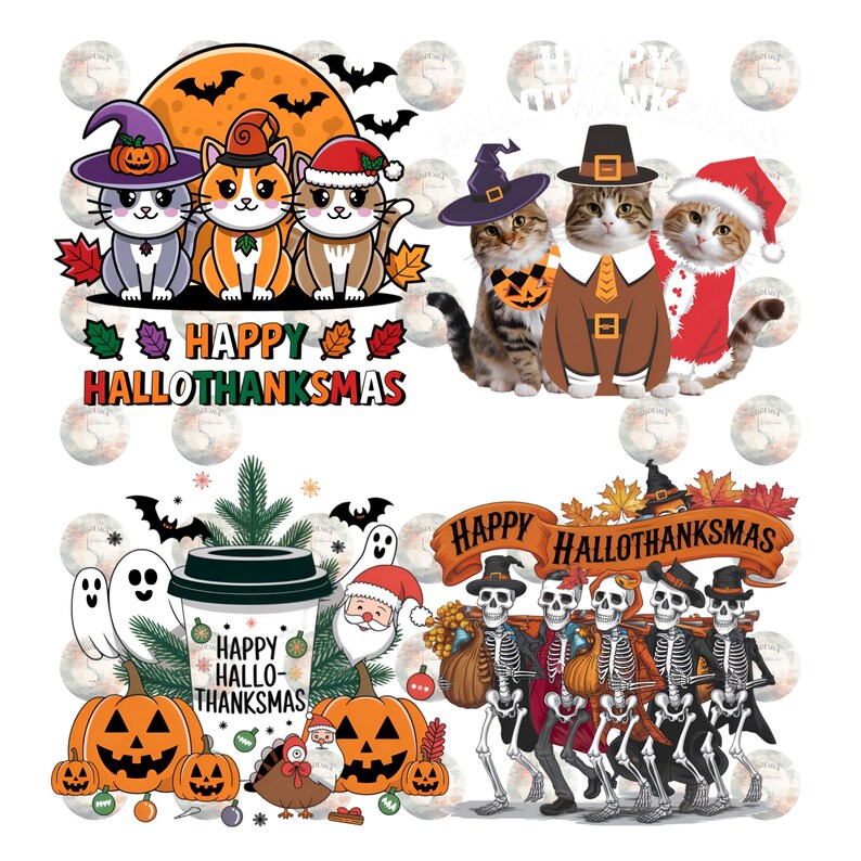 41 Happy Hallothanksmas Clipart Bundle PNG, Halloween Thanksgiving ...
