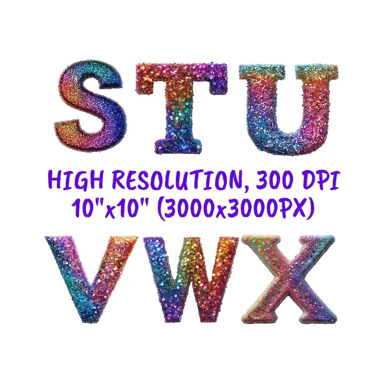 Rainbow Glitter Alphabet, Doodle Font Clip Art (PNG Files) - Etsy