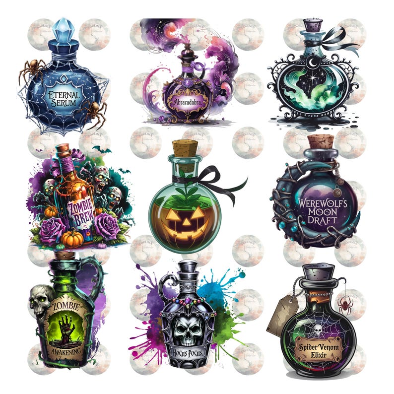 Halloween Potion Bottles Clipart Bundle, Witch Gothic PNG (digital ...