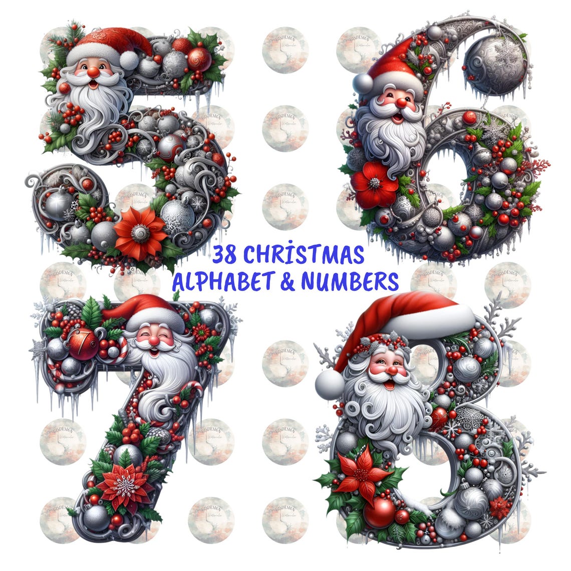 Christmas and Santa Claus Alphabet Clipart Png, Watercolor Letters and ...