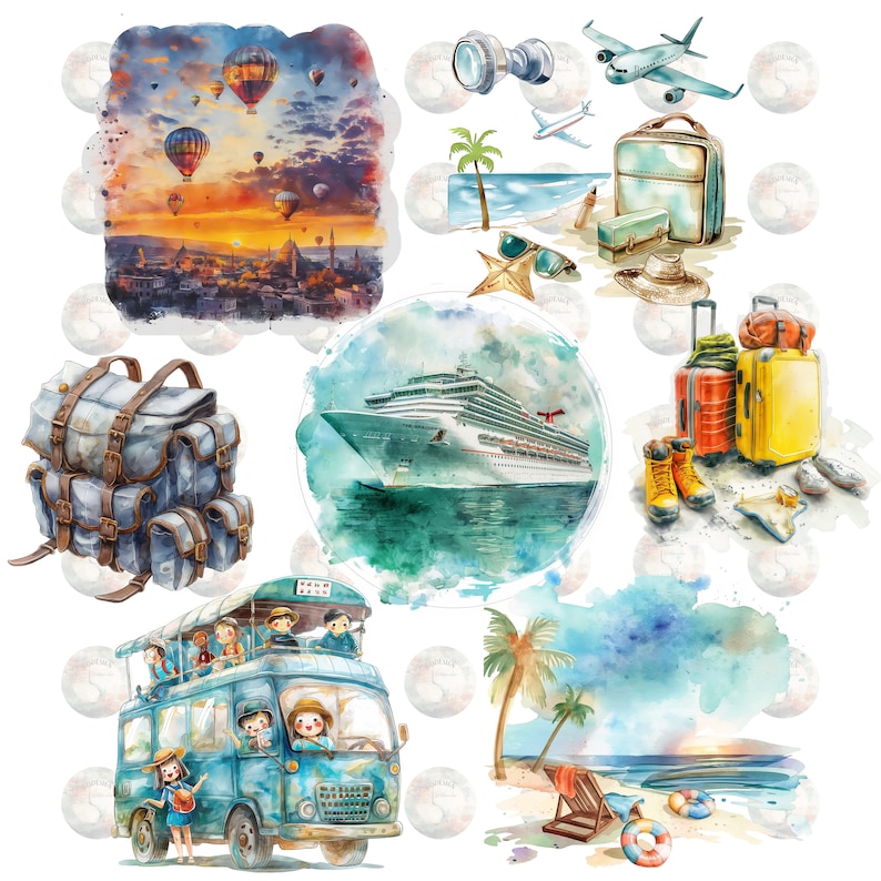 Watercolor Travel Clip Art Png, Summer Tropical Holiday Clip Art ...