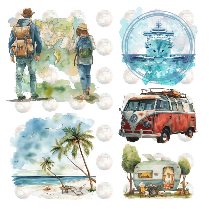Watercolor Travel Clip Art Png, Summer Tropical Holiday Clip Art ...