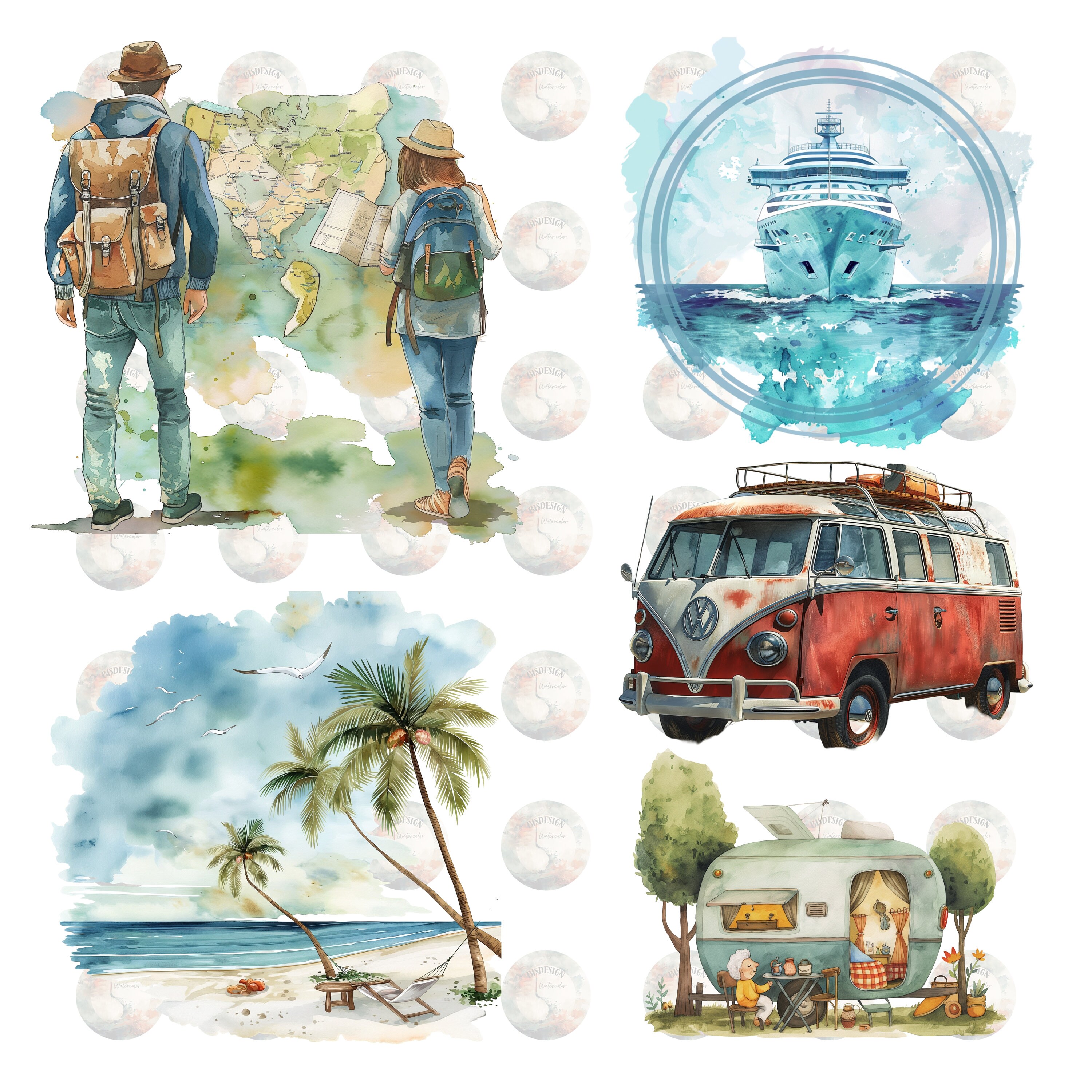 Watercolor Travel Clip Art PNG, Summer Holiday Stickers (digital ...