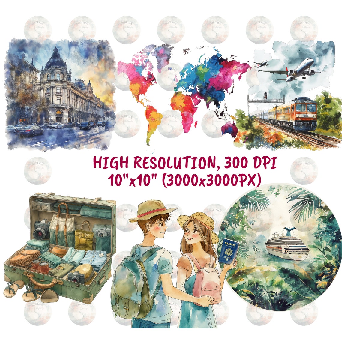 Watercolor Travel Clip Art Png, Summer Tropical Holiday Clip Art ...