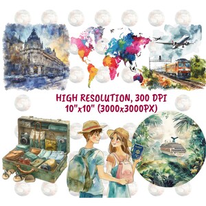 Watercolor Travel Clip Art Png, Summer Tropical Holiday Clip Art ...