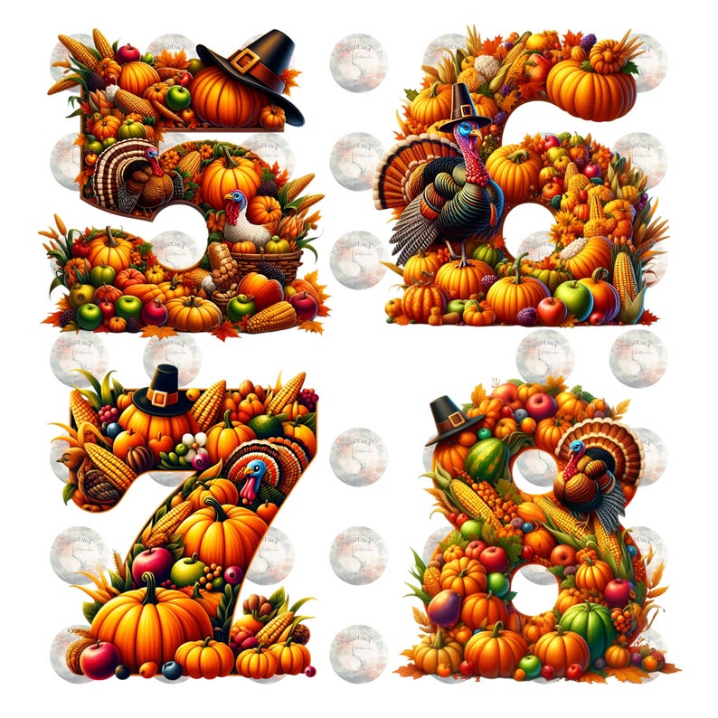Thanksgiving Clipart Alphabet, Pumpkin Turkey Letters (PNG Digital ...