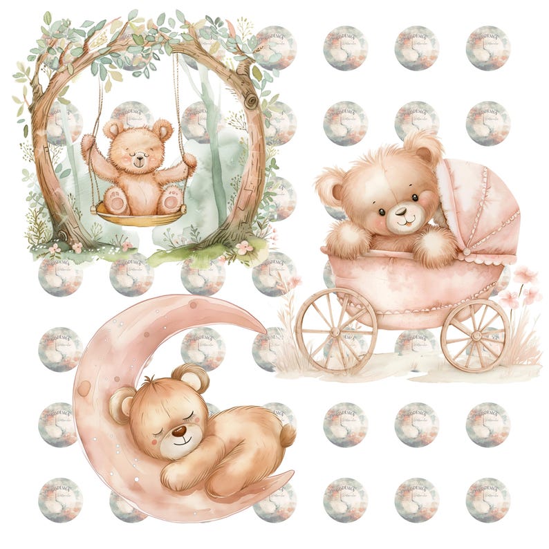 22 Watercolor Girly Pink Teddy Bear Clipart, Pink Girl Teddy Bear Baby ...