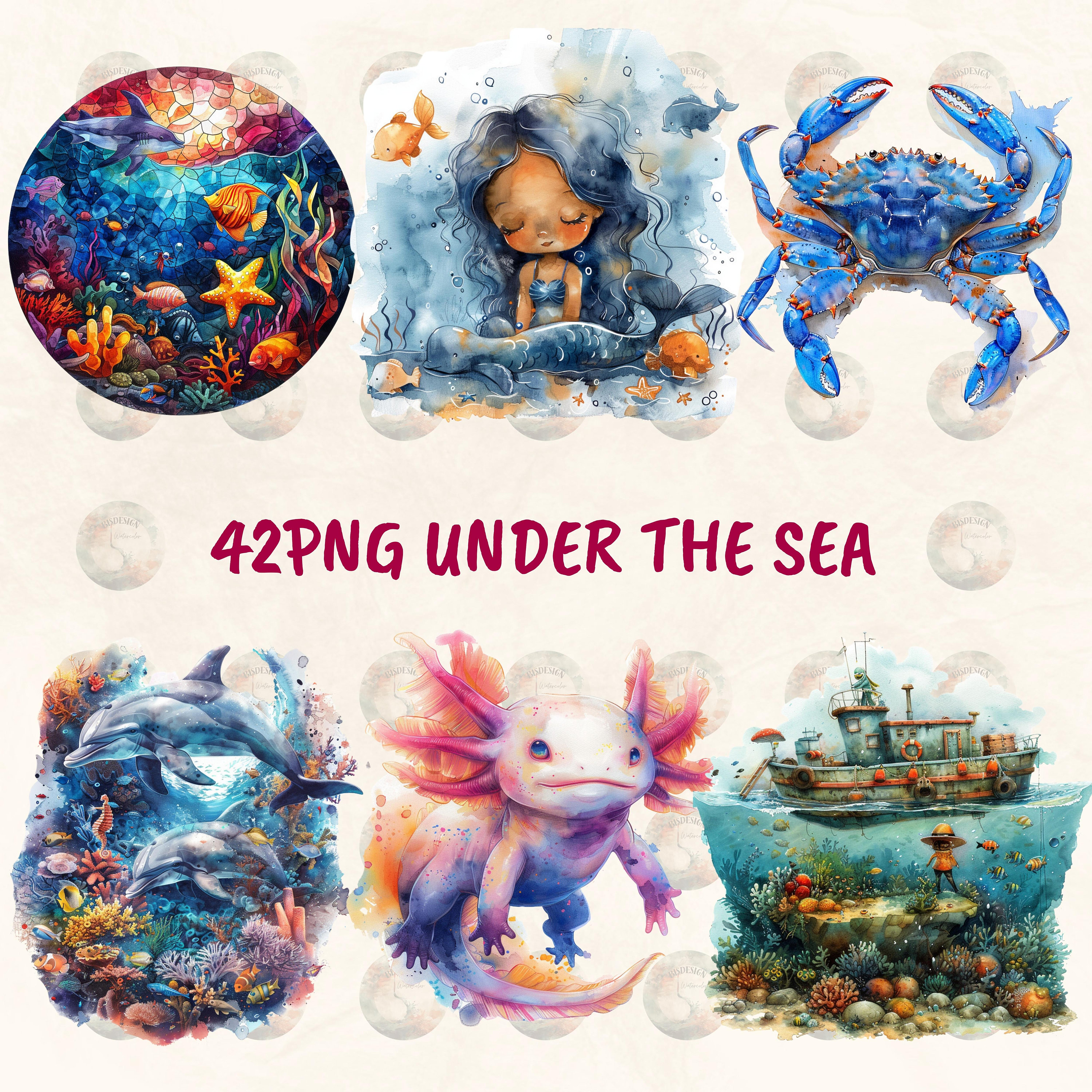 42 Watercolor Ocean Creatures Clipart, Underwater Clip Art Animals ...