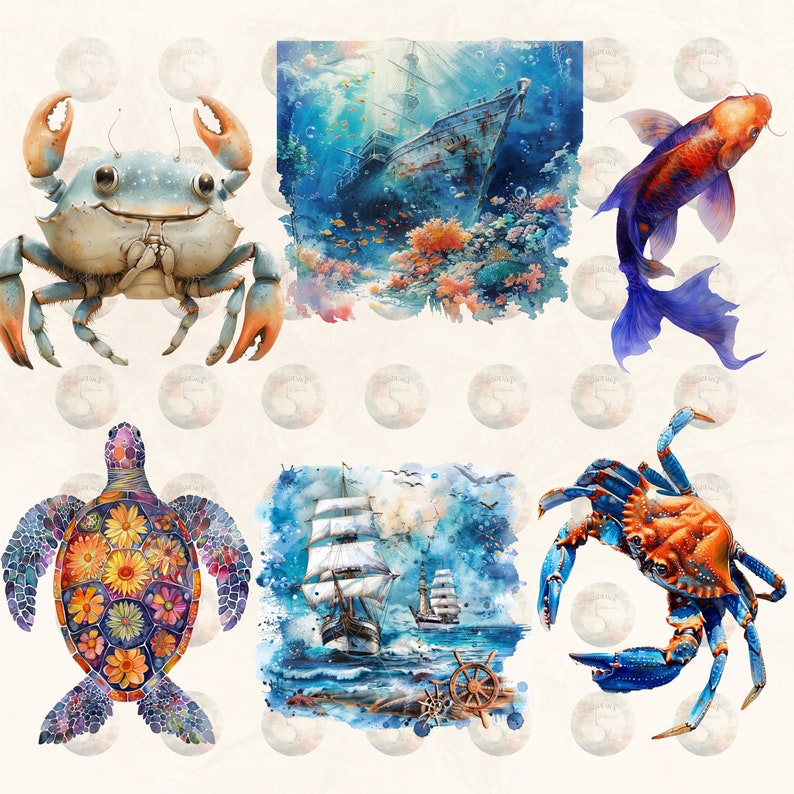 42 Watercolor Ocean Creatures Clipart, Underwater Clip Art Animals ...