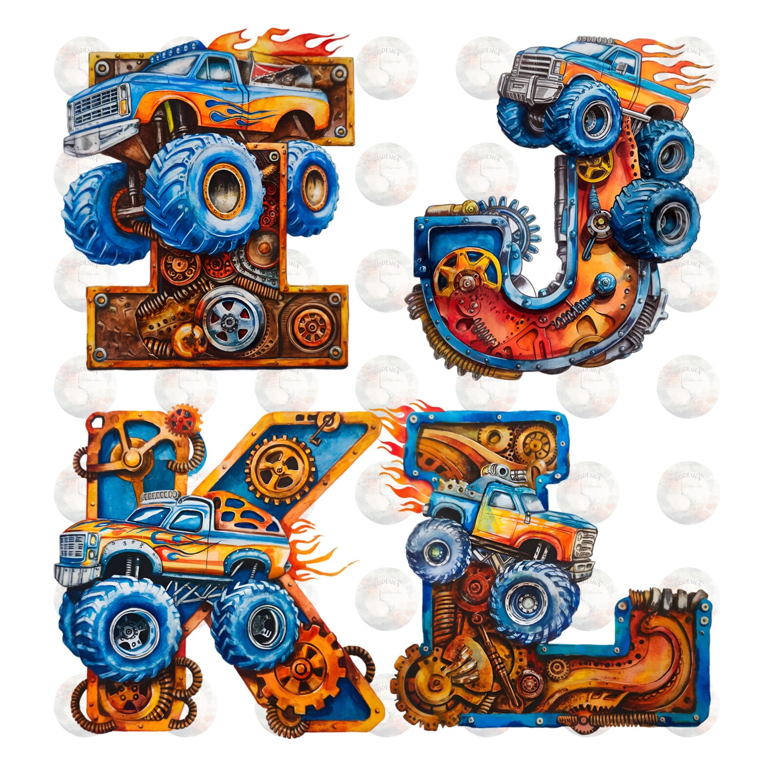 Monster Truck Alphabet PNG Clipart Bundle, Party Letters (digital ...