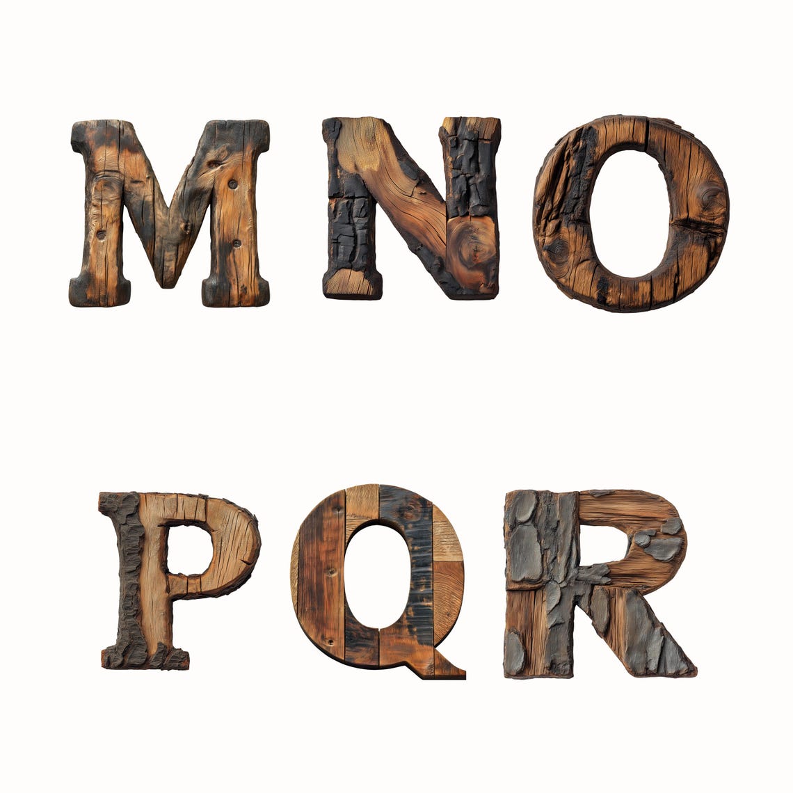 Wood Alphabet Clipart, Rustic Letters and Numbers (PNG Digital Download ...