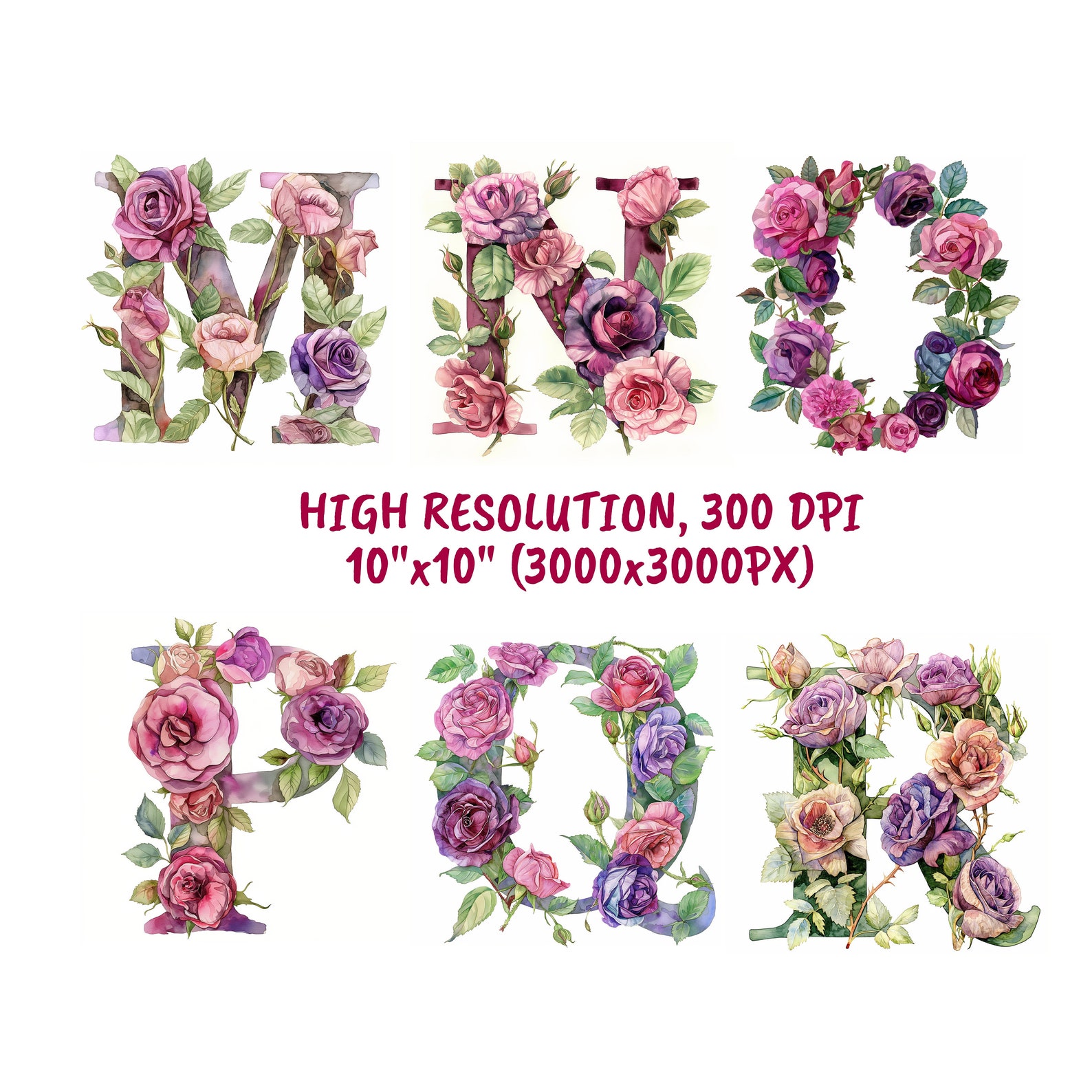 Watercolor Rose Alphabet Clipart Png, Pink Rose Alphabet Png, Floral ...