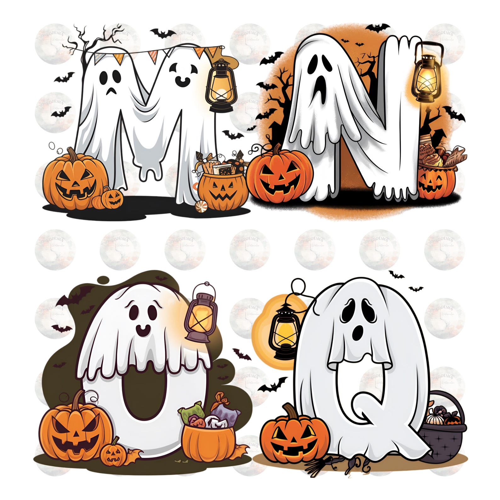 Halloween Ghost Alphabet Letters Cliparts Png, Halloween Ghost Png Sets ...