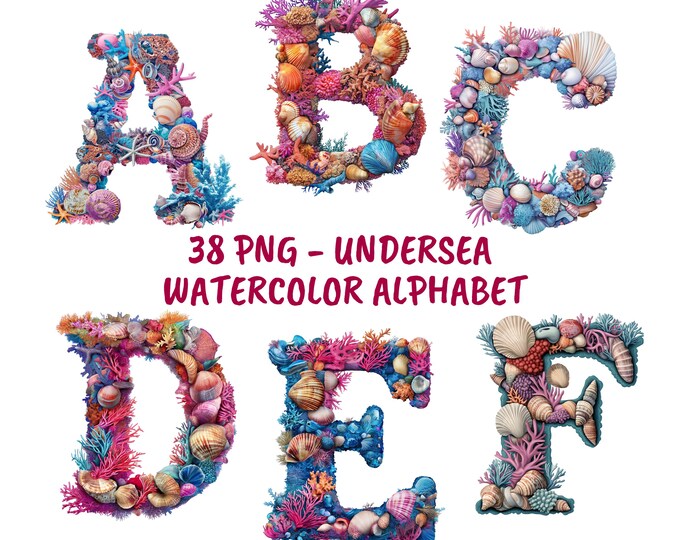 Ocean Alphabet Clipart Watercolor Transparent Sealife Graphic Name ...