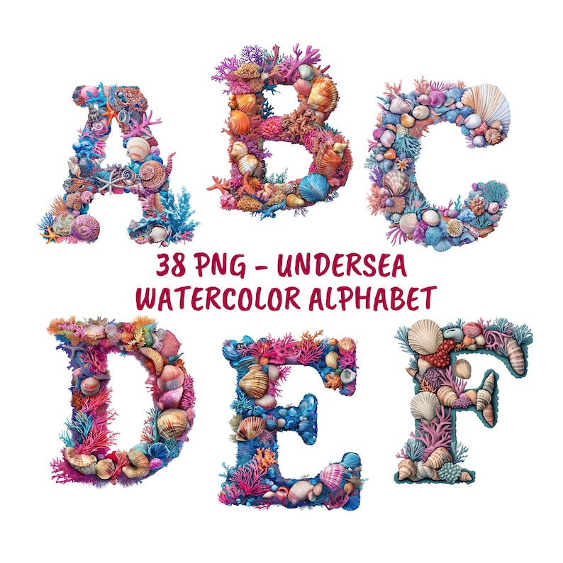 Undersea Watercolor Alphabet Clipart, Ocean Letters (PNG) - Etsy