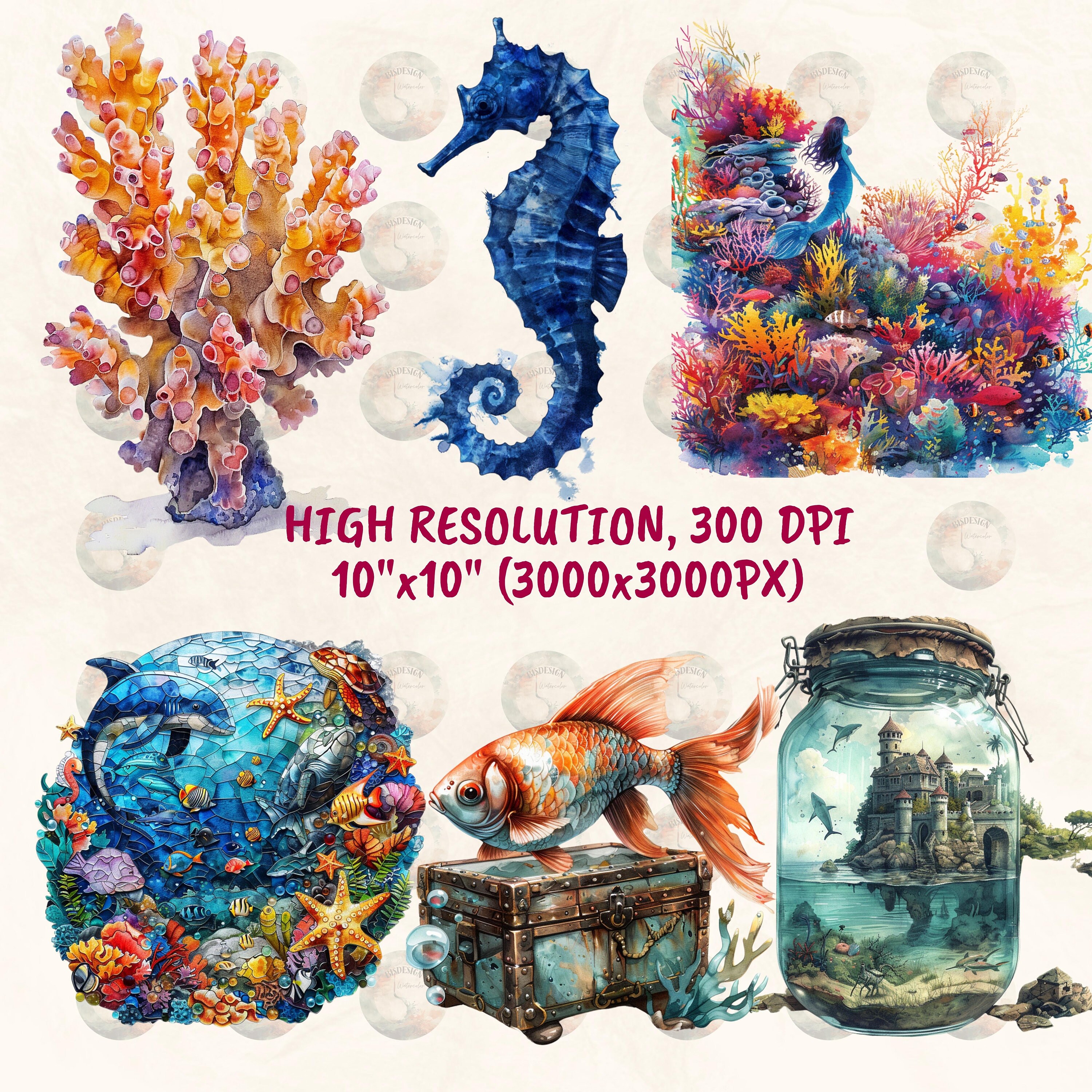 42 Watercolor Ocean Creatures Clipart, Underwater Clip Art Animals ...