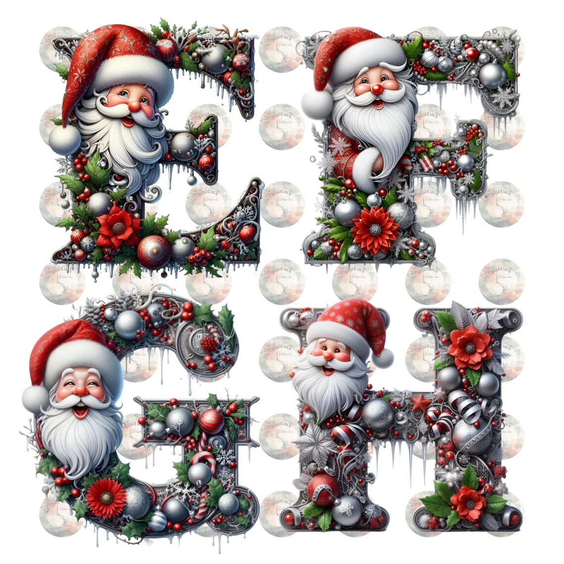 Christmas and Santa Claus Alphabet Clipart Png, Watercolor Letters and ...